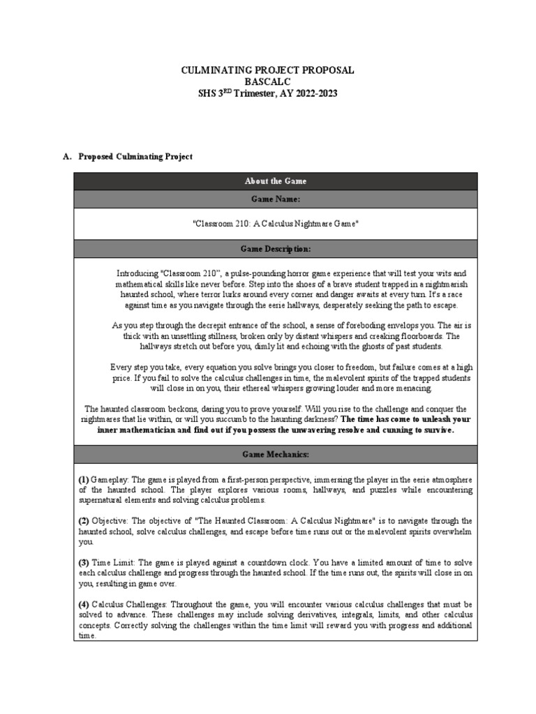 BASCAL Culminating Project Proposal Example | PDF