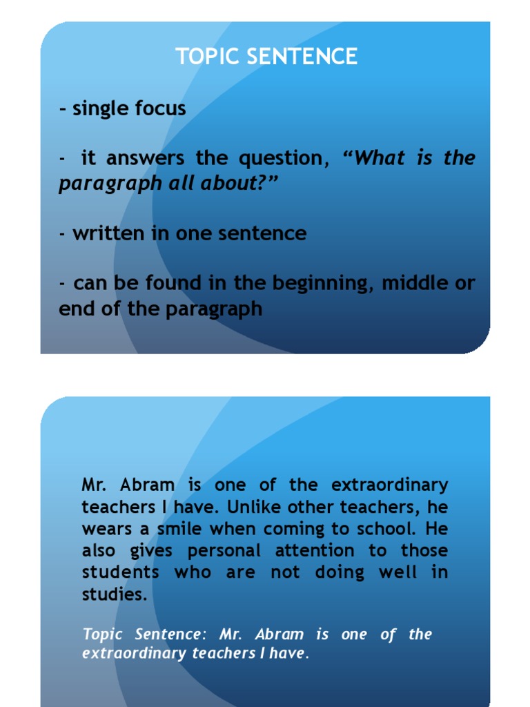 Topic Sentence: - Single Focus | PDF