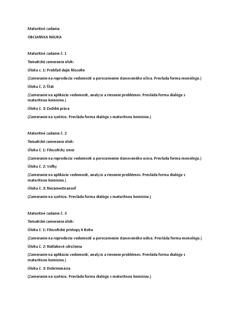 Zadania Maturita OBN | PDF