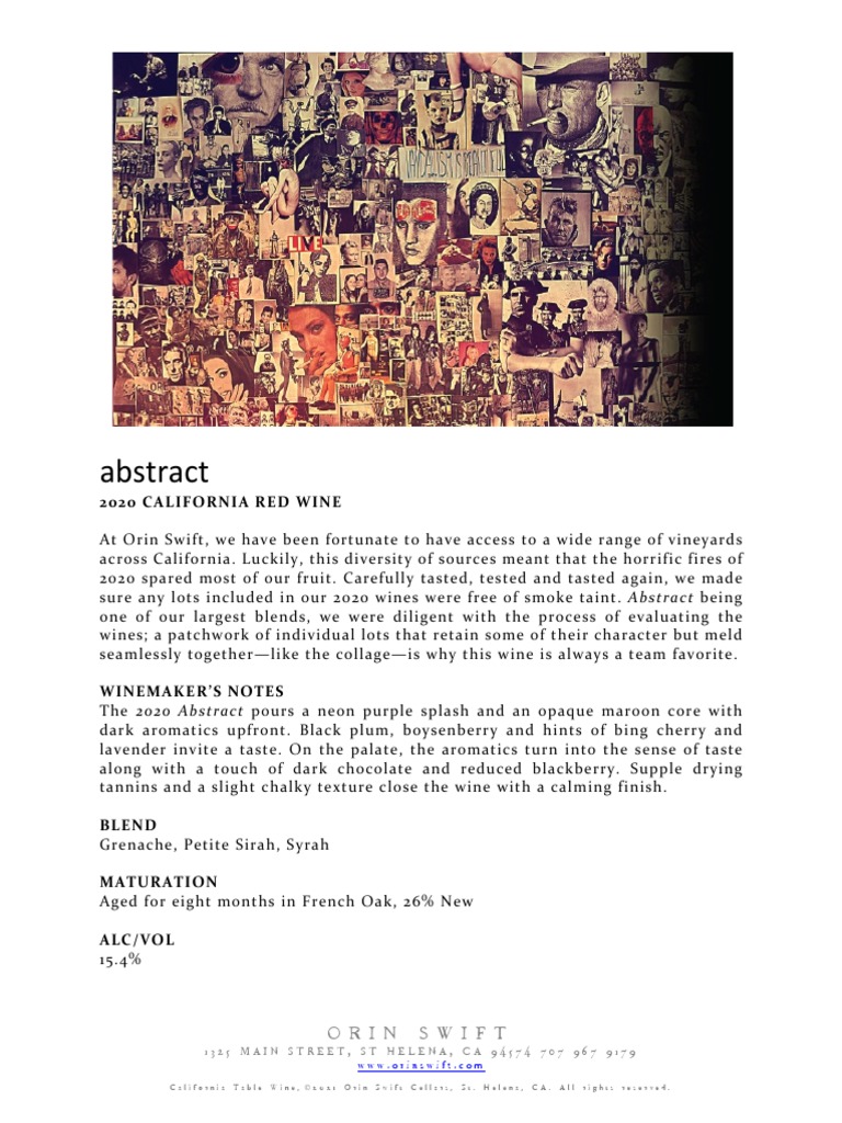 Orin Swift Abstract Fact Sheet - DSP Approved | PDF
