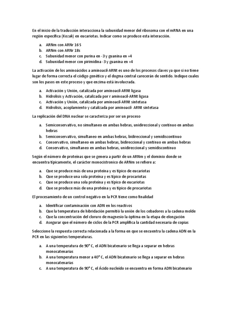 Cuestionario de Biologia Molecular Su | PDF