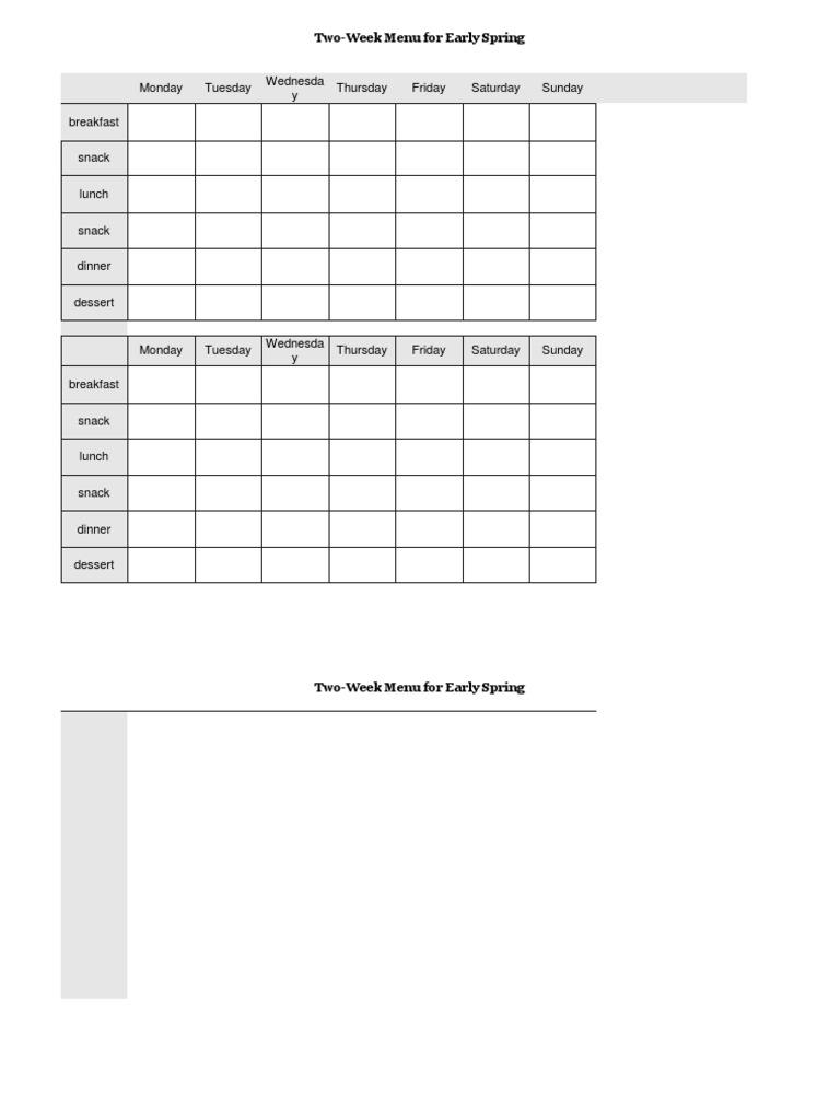 2-Week Menu Plan | PDF | Cooking, Food & Wine