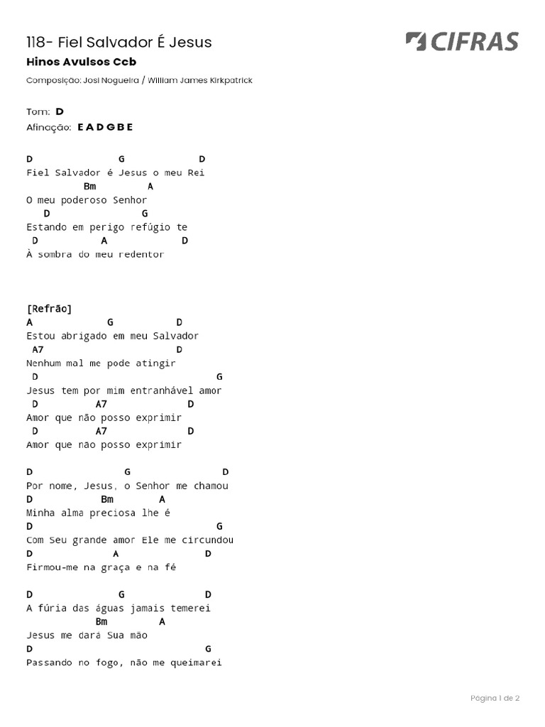 CIFRAS Cifra Hinos Avulsos CCB 118 Fiel Salvador e Jesus | PDF