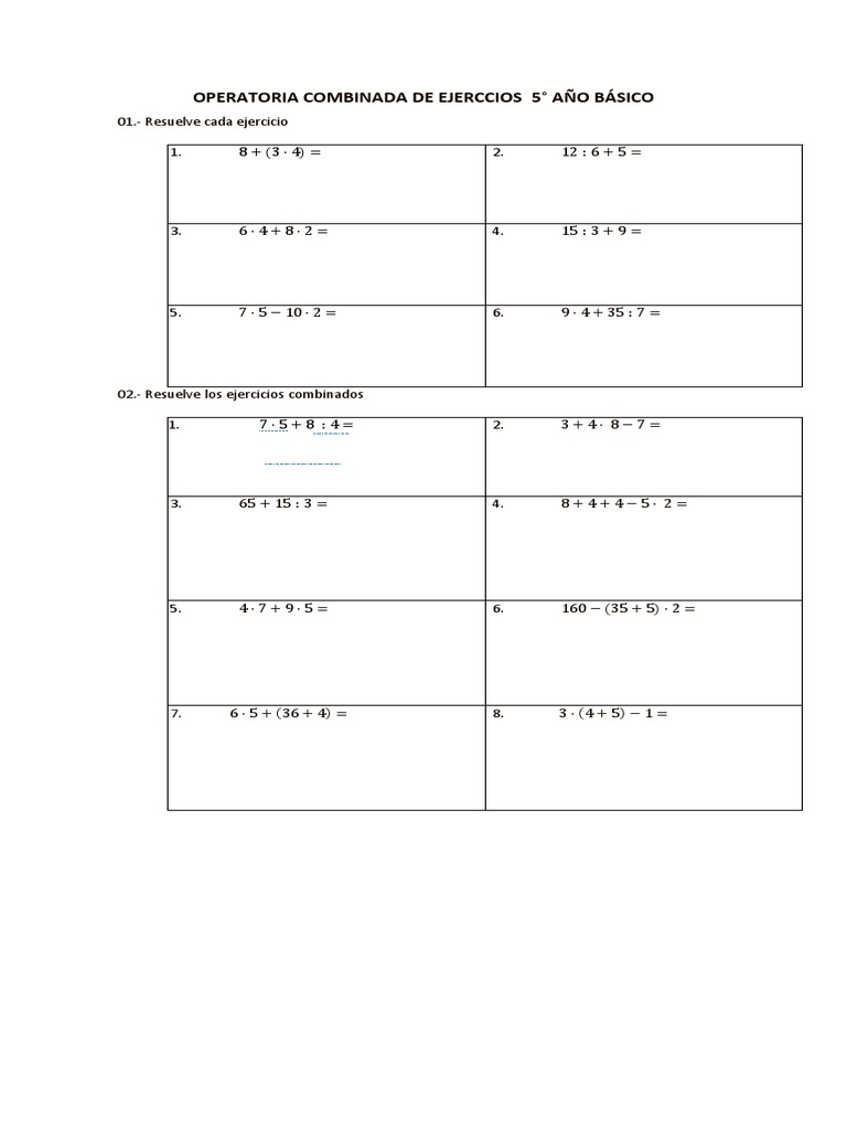 Operatoria Combinada de Ejerccios 4° | PDF