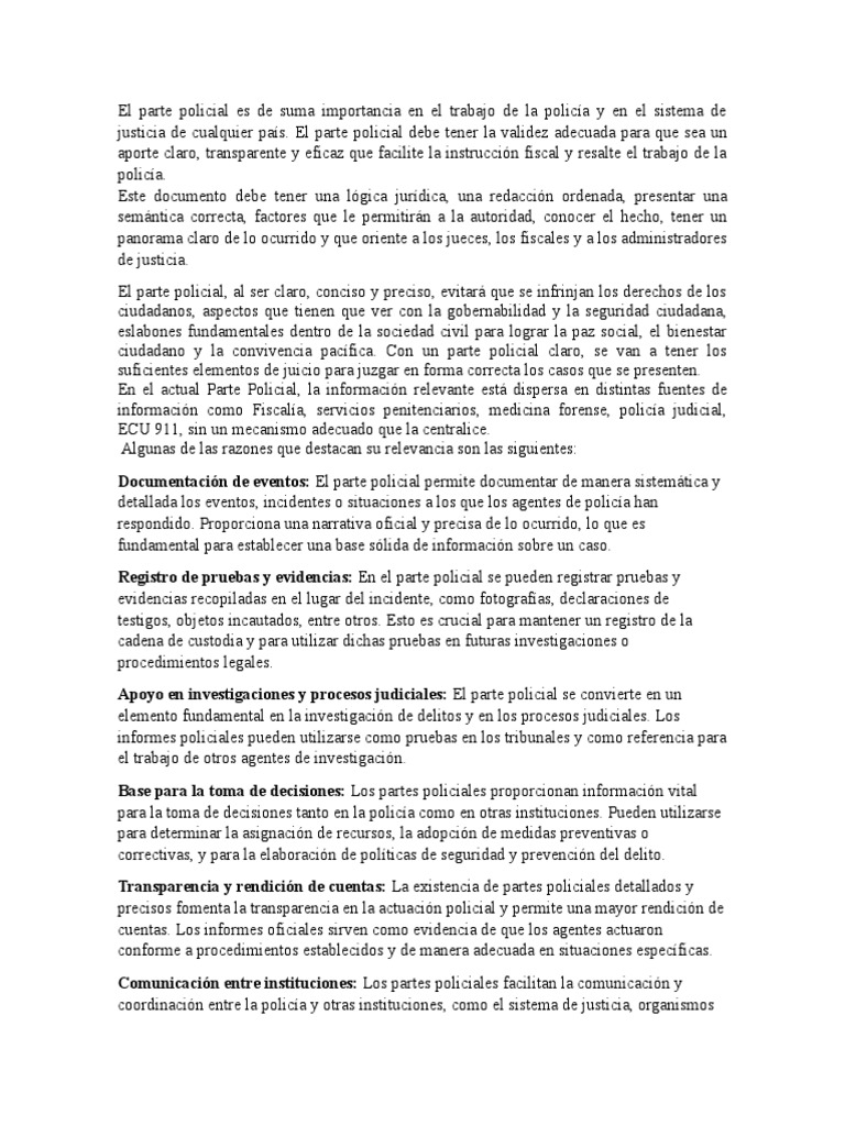 Importancia Del Parte Policial | PDF