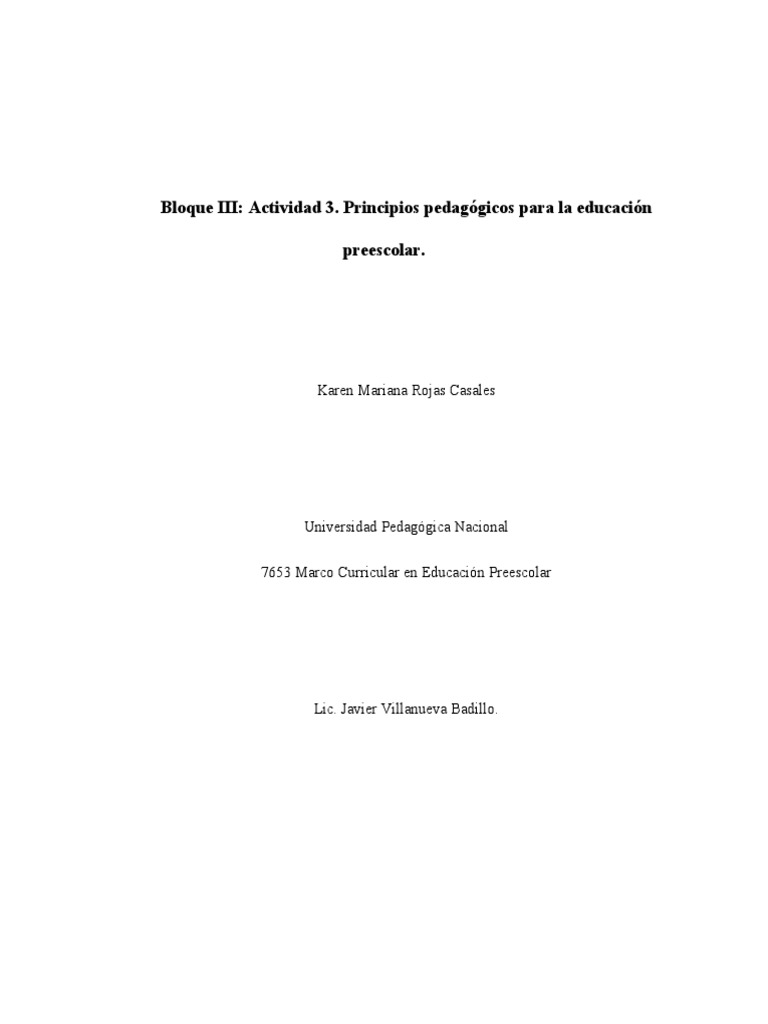 Bloque III Act. 3 Principios Pedagogicos de La Educacion Preescolar | PDF | Evaluación | Aprendizaje