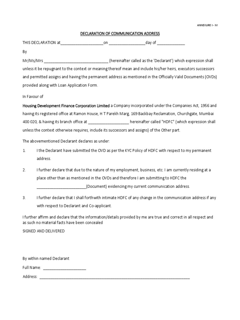 Communication Address Declaration Form | PDF