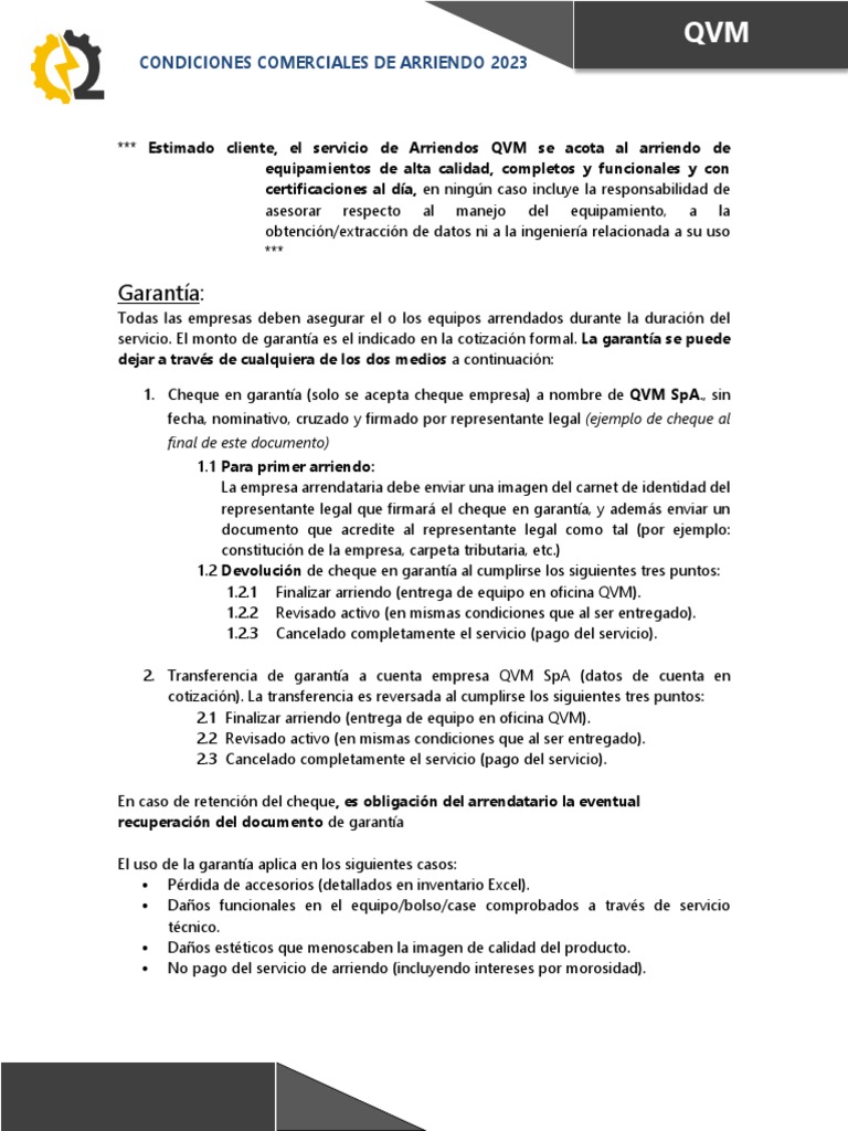 Condiciones Comerciales QVM 2023 | PDF