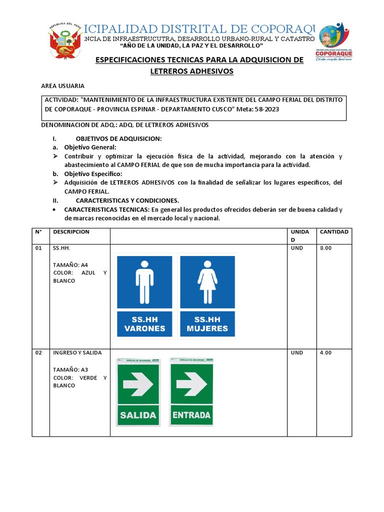 Especificaciones de LETREROS | PDF