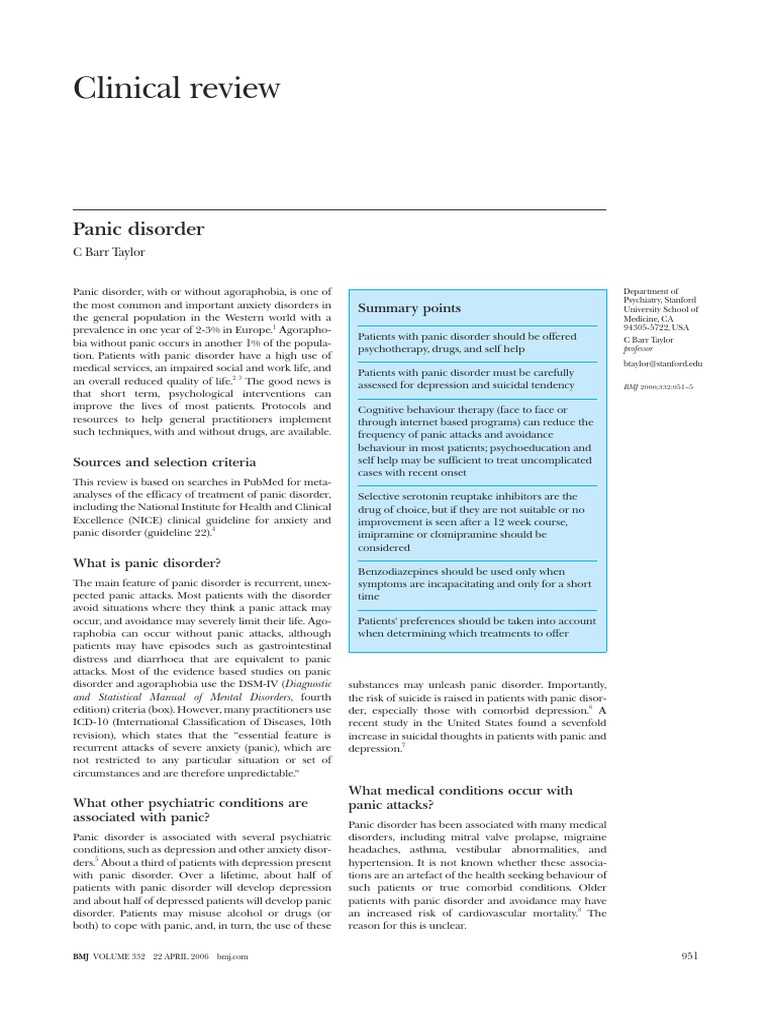 Taylor, C. B. (2006) - Panic Disorder. BMJ, 332 (7547) | PDF