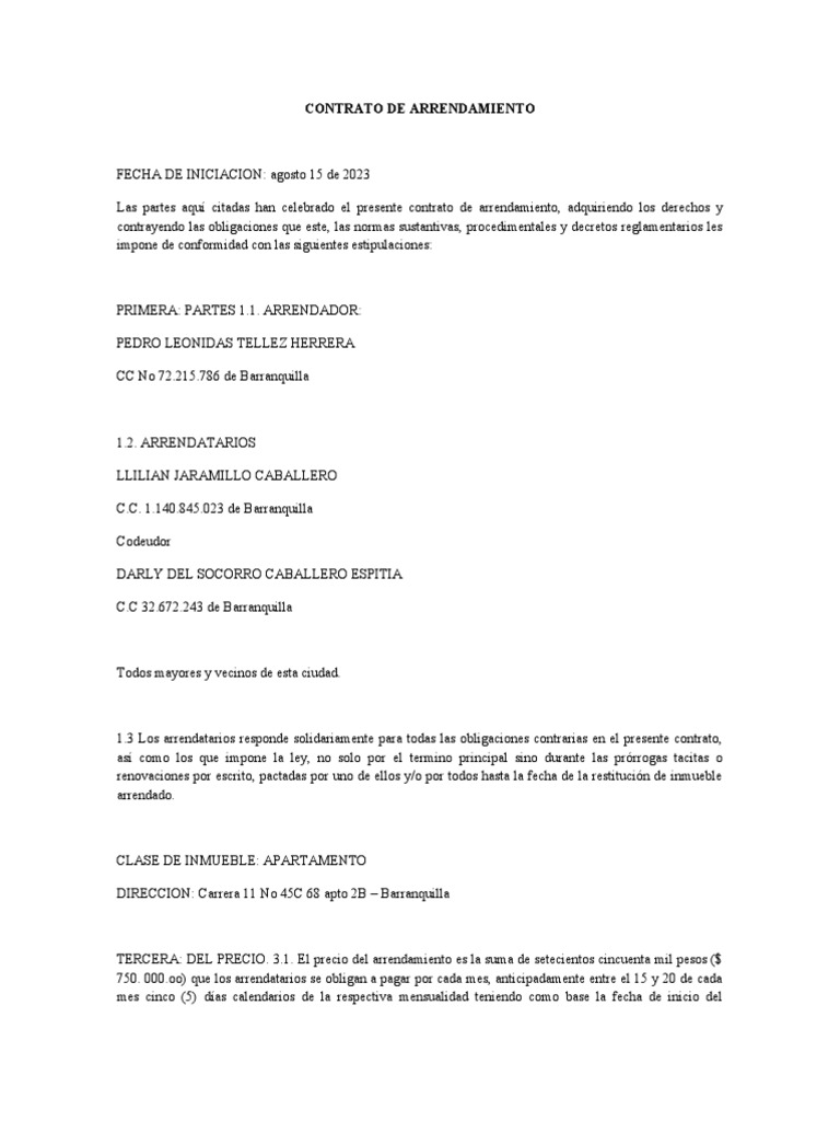 Contrato de Arrendamiento de Vivienda | PDF