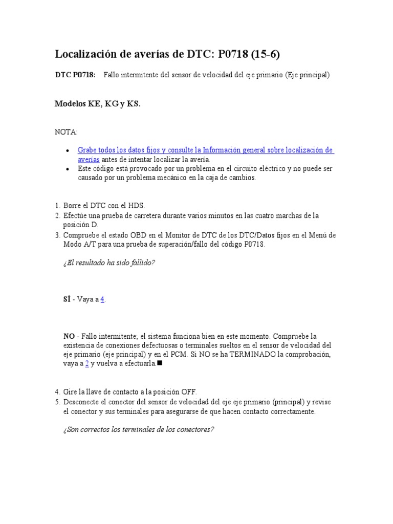 Localización de Averías de DTC Sensor de Velocidad | PDF