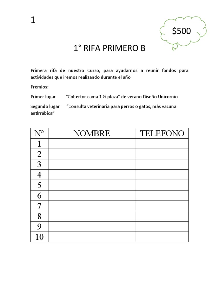 Planilla Rifa 1 B | PDF