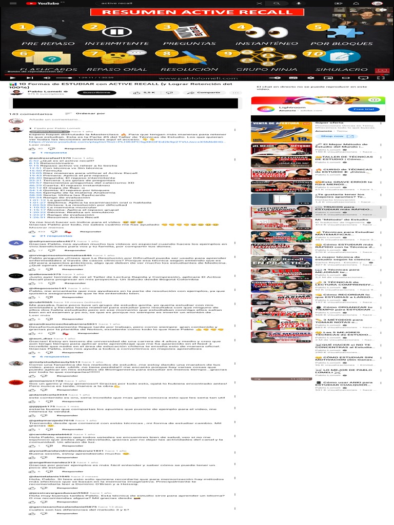 ? 10 Formas de ESTUDIAR Con ACTIVE RECALL (Y Lograr Retención Del 100) - YouTube | PDF