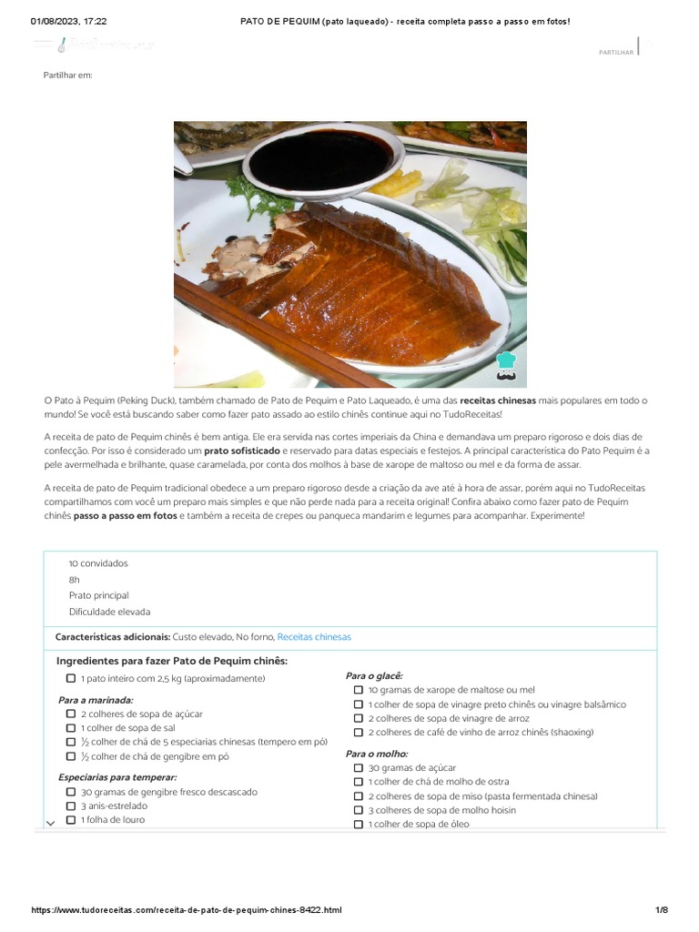 PATO DE PEQUIM (Pato Laqueado) - Receita Completa Passo A Passo em ...