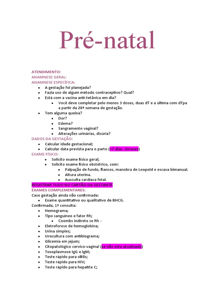 Pré NATAL | PDF | Gravidez | Ciências da Saúde