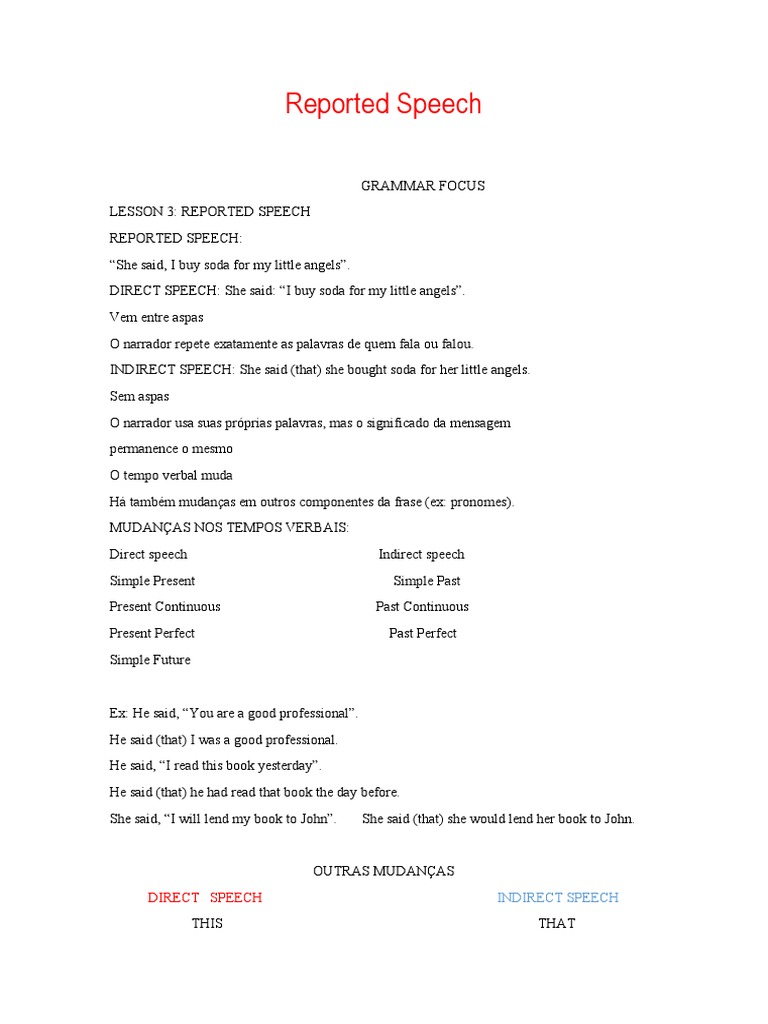 Reported Speech Class | PDF