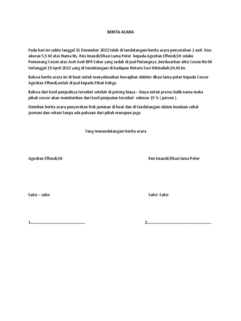 Berita Acara Wisnu | PDF