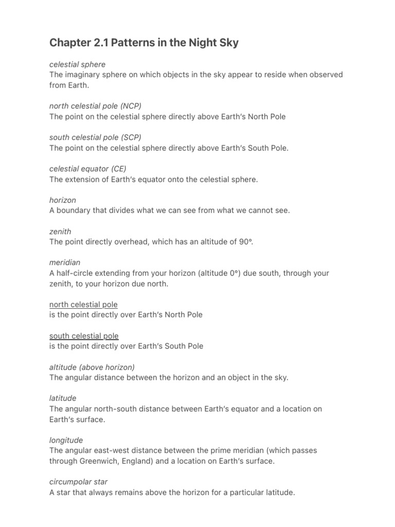 Chapter 2.1 Patterns in The Night Sky | PDF