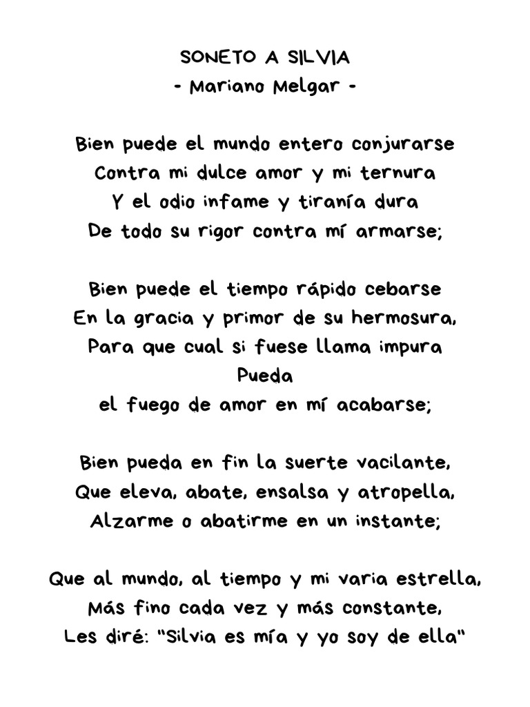 SONETO a SILVIA - Mariano Melgar - Bien Puede El Mundo Entero Conjurarse Contra Mi Dulce Amor y ...