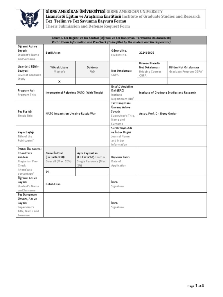 M5.1 - Thesis Submission and Defense Request Form - Tez Teslim Ve Tez ...