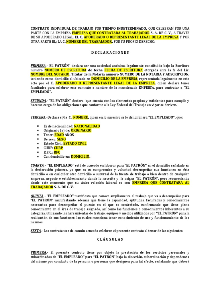 Contrato Individual de Trabajo Por Tiempo Indeterminado | PDF | Salario | Business