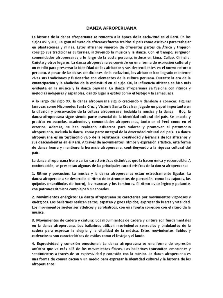Historia y Características de la Danza Afroperuana | PDF | Bailes | Ritmo