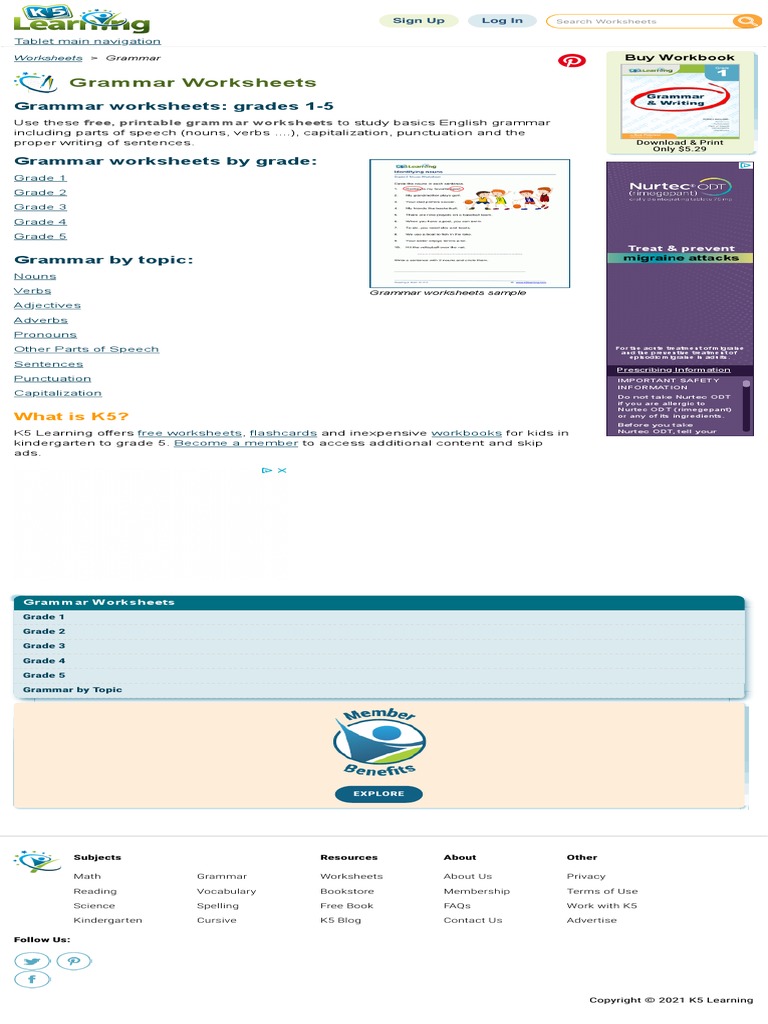 Grammar Worksheets For Elementary School - Printable & Free K5 Learning ...