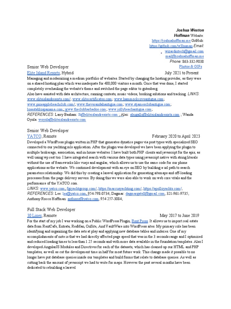 Joshua Hoffman - Resume 2 Pager 2023 | PDF