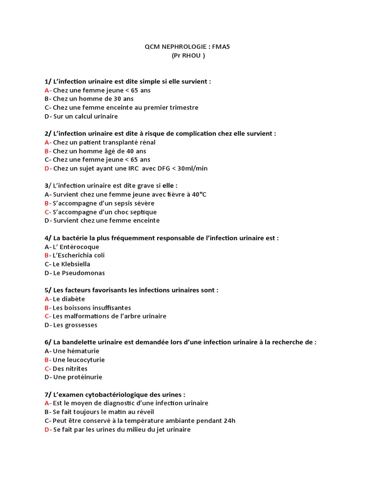 Fma5 Nephrologie QCM 2 | PDF
