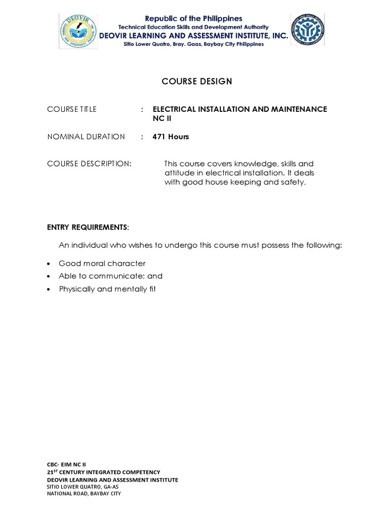 CBC - Electrical Installation NC Ii | PDF | Occupational Safety And ...
