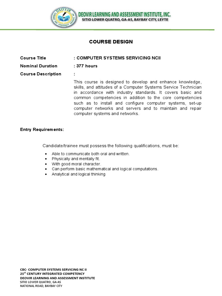 CBC Computer Servicing NC Ii | PDF