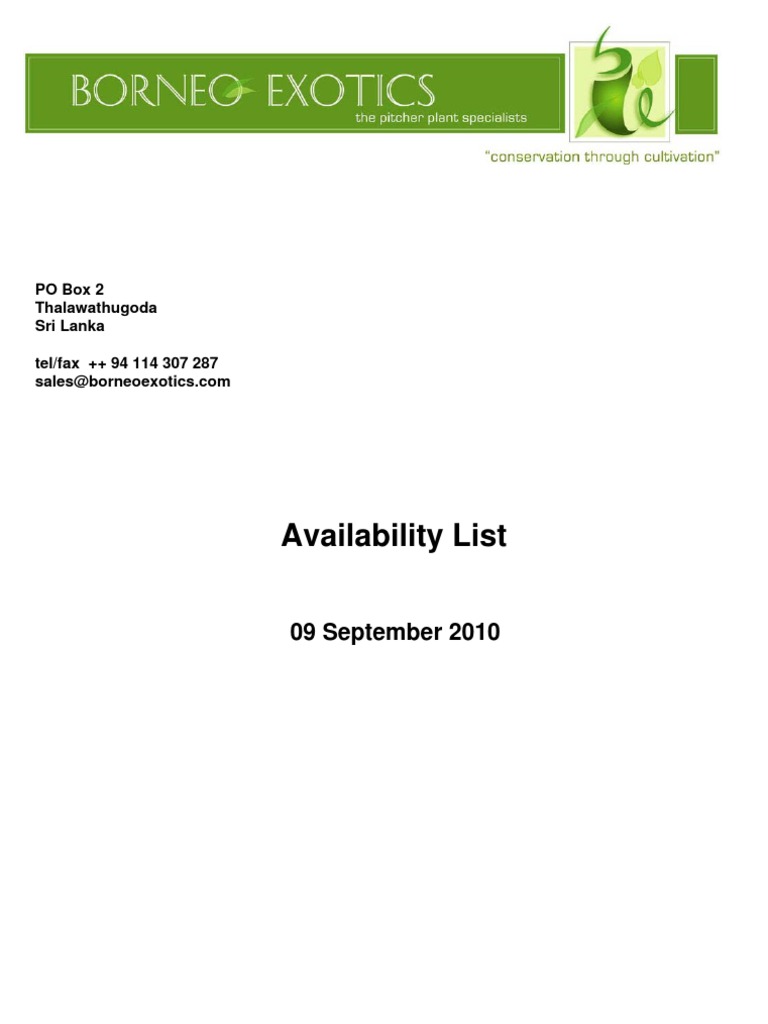 Availability List: 09 September 2010 | PDF