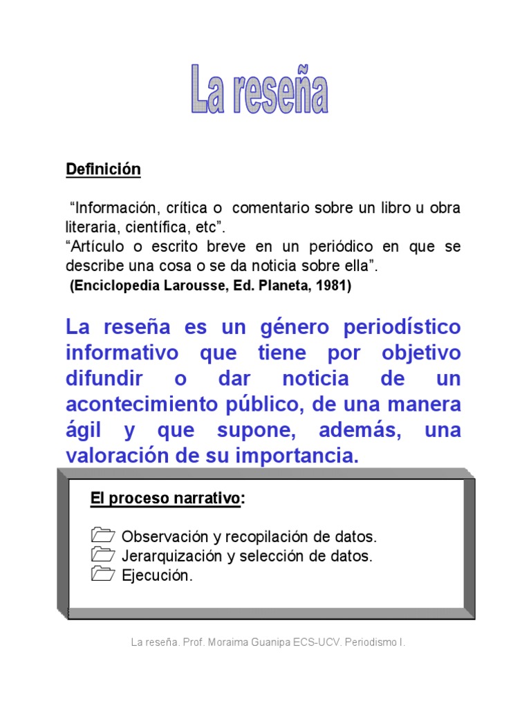 La Reseña Definiciones, Características | PDF | Periodismo | Narración