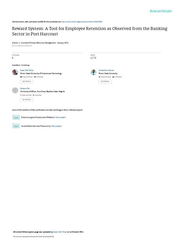 Reward System A Tool For Employee Retention As Observed From The ...