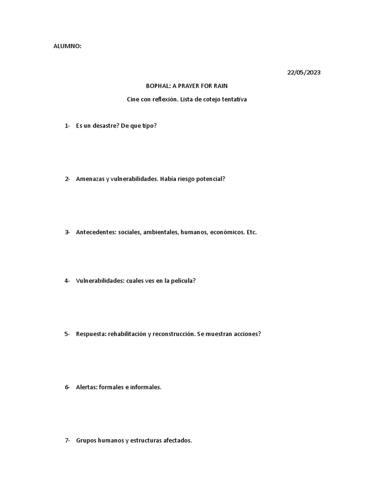 Bophal A Prayer For Rain. Cine Con Reflexión | PDF