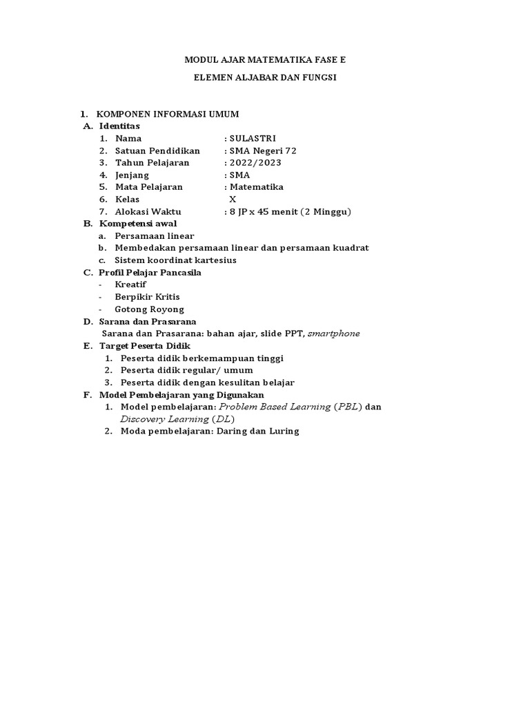 Contoh Modul Ajar 1 | PDF