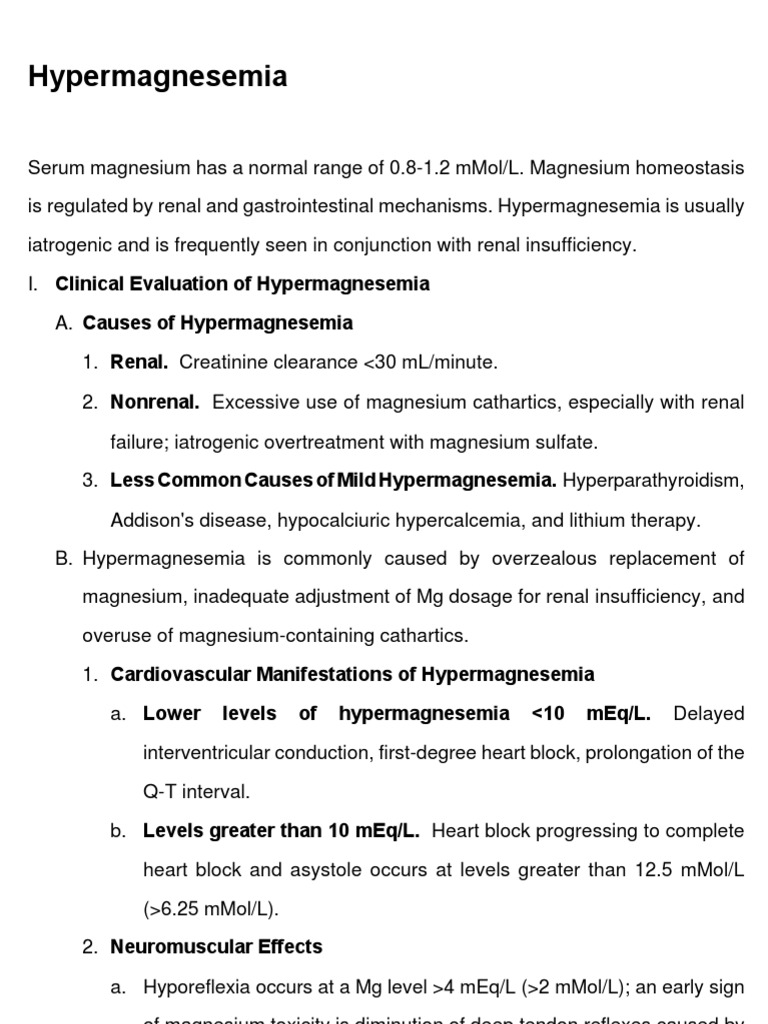 Hypermagnesemia | PDF | Magnesium | Medical Specialties
