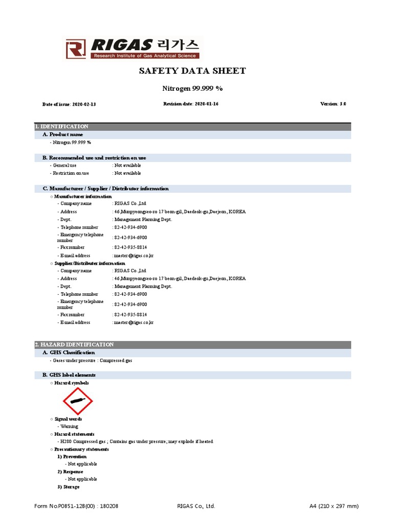 MSDS Nitrogeno | PDF | Waste | Personal Protective Equipment