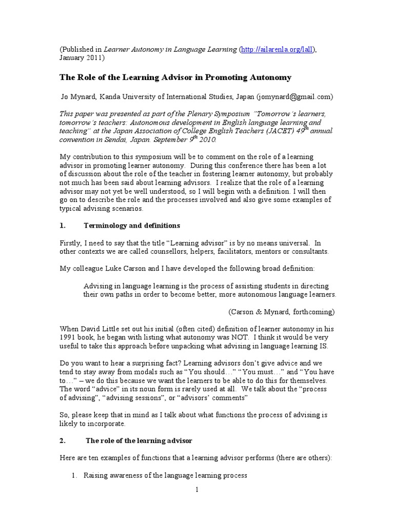 Learning Advisors and Learner Autonomy | PDF | Learning | Teachers