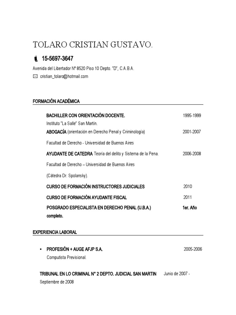 CV Tolaro | PDF | Justicia | Crimen y violencia
