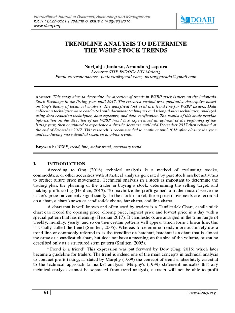 Trendline Analysis To Determine The WSBP Stock Trends: Nurtjahja Juniarsa, Arnanda Ajisaputra | PDF