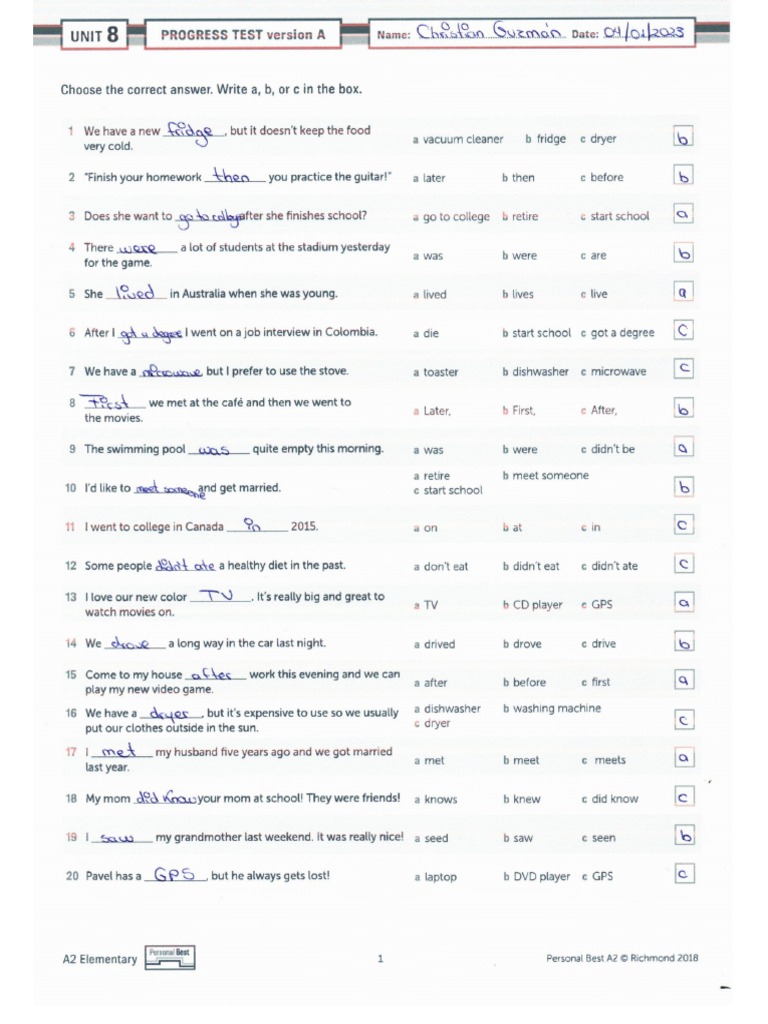 Unit 8 Progress Test | PDF