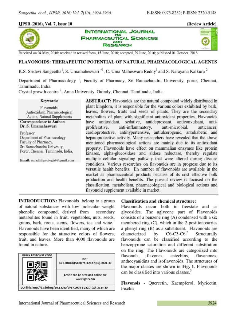 Flavonoids: Therapeutic Potential of Natural Pharmacological Agents | PDF