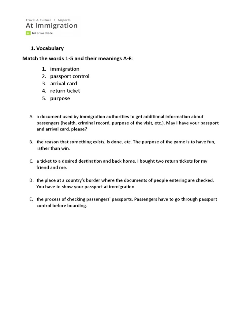 Customs and Immigration Vocabulary Guide | PDF