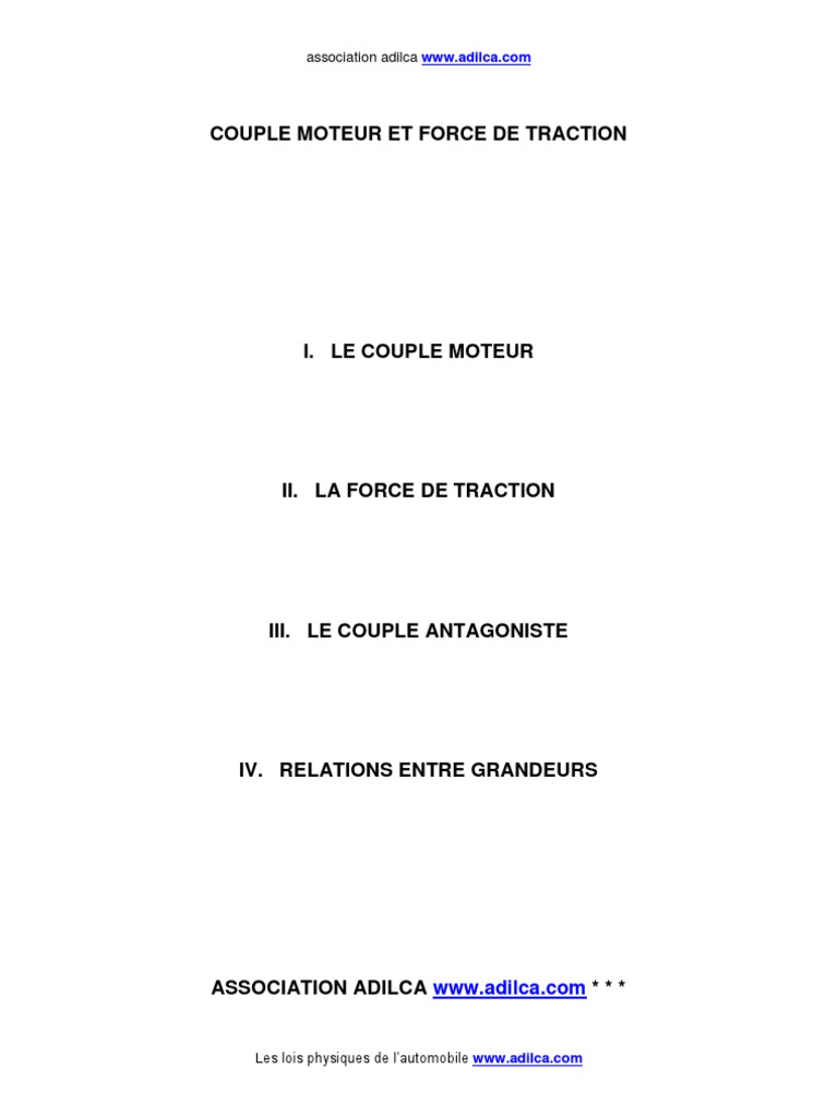 Couple Moteur Et Force de Traction | PDF
