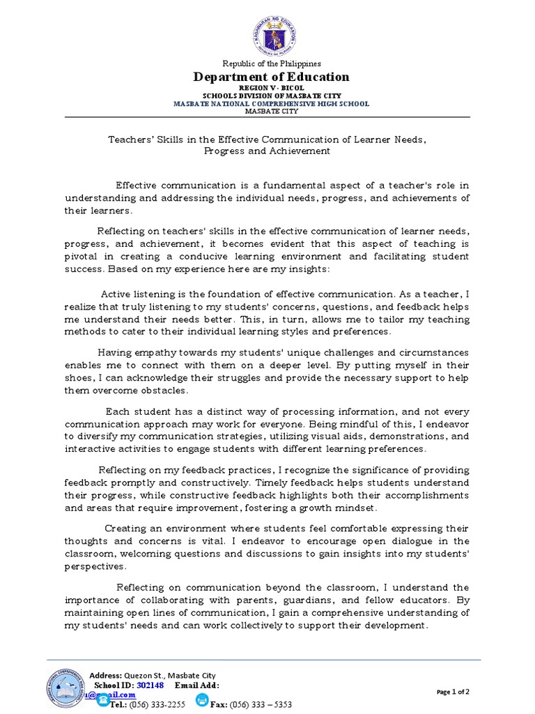 Teachers' Skills in The Effective Communication of Learner Needs | PDF | Learning | Communication