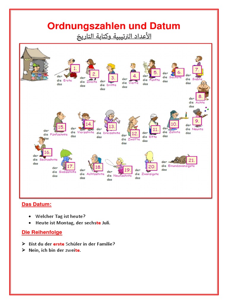 Datum - Ordinalzahlen - Arbeitsblatt | PDF