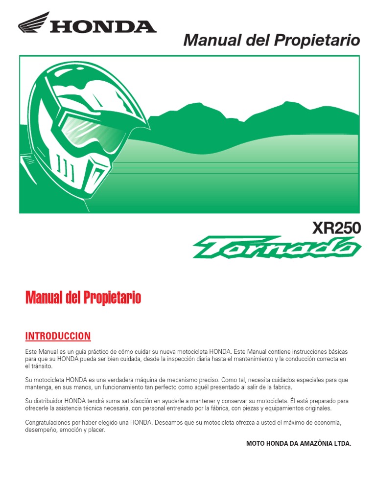 Honda Tornado XR250 Usuario | PDF | Neumático | Motocicleta