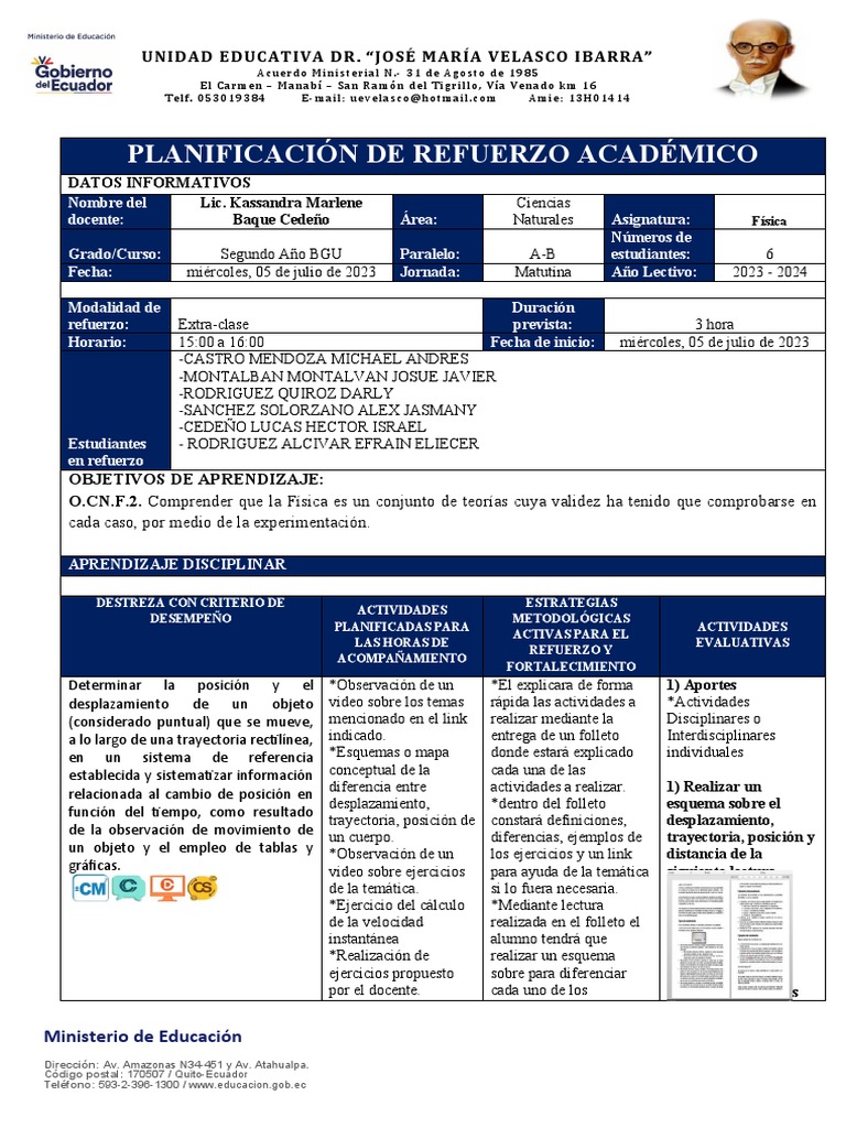 Planificación de Refuerzo 2023-2024 1 | PDF